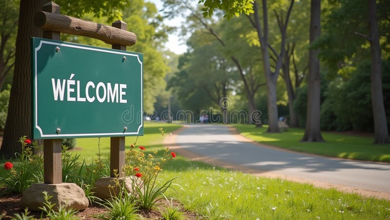 Welcome Sign at Park Entrance Stock Illustration - Illustration of ...