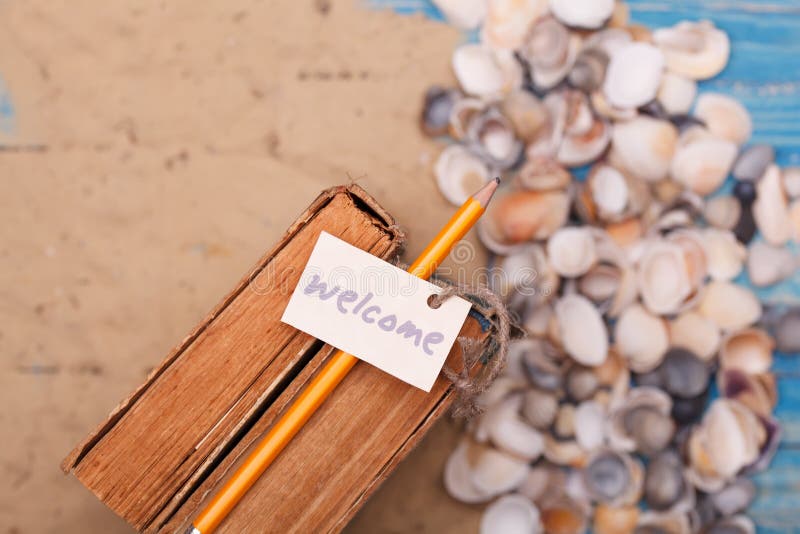 Welcome Sign on Pencil and Old Book - Vintage Style Stock Photo - Image ...