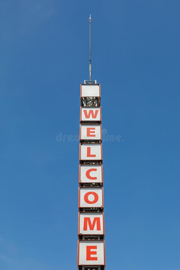 Welcome Sign Pole Spire stock photo. Image of message - 296256940