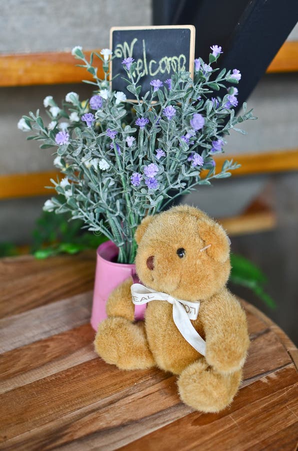 Welcome Sign with Teddy Bear Stock Photo - Image of garden, bakery ...