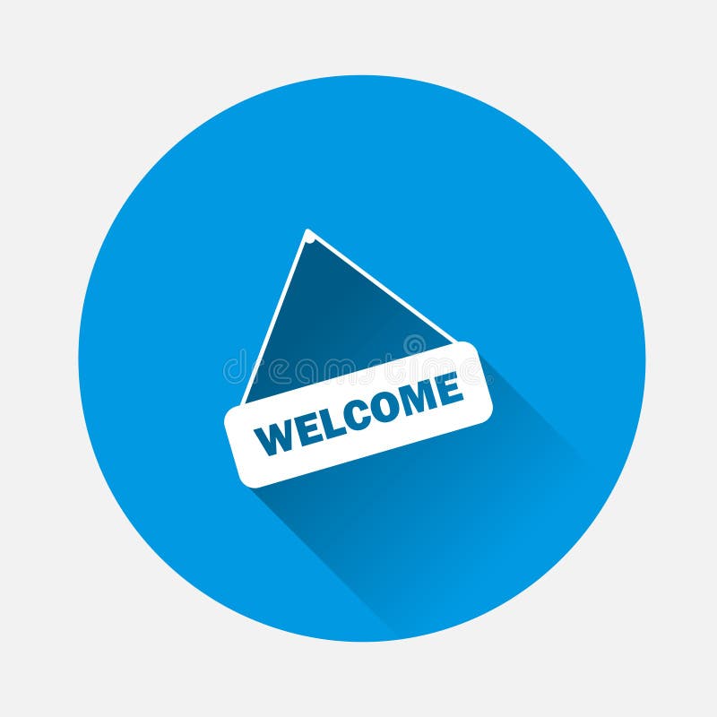 Welcome Sign Vector Icon on Blue Background. Flat Image with Long ...
