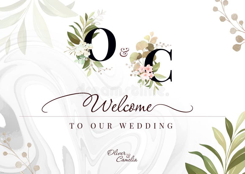 Welcome Sign for Wedding with Watercolor Floral Stock Vector ...