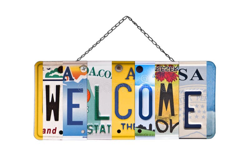 Welcome Sign Written Recycled Us License Plates Stock Photos - Free ...