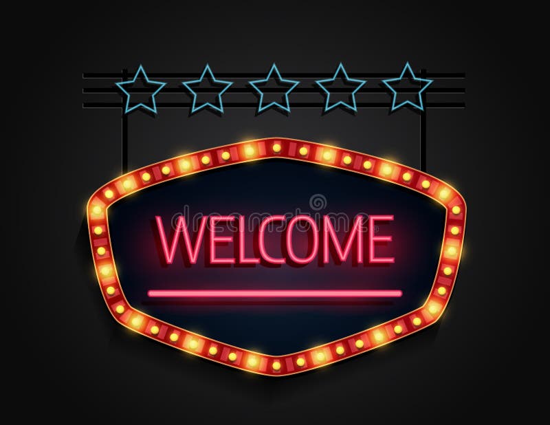 Welcome Signboard Retro Style with Light Frame Stock Vector ...