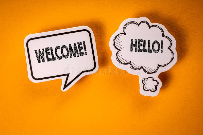 Welcome. Speech Bubbles with Text on an Orange Background Stock Image ...