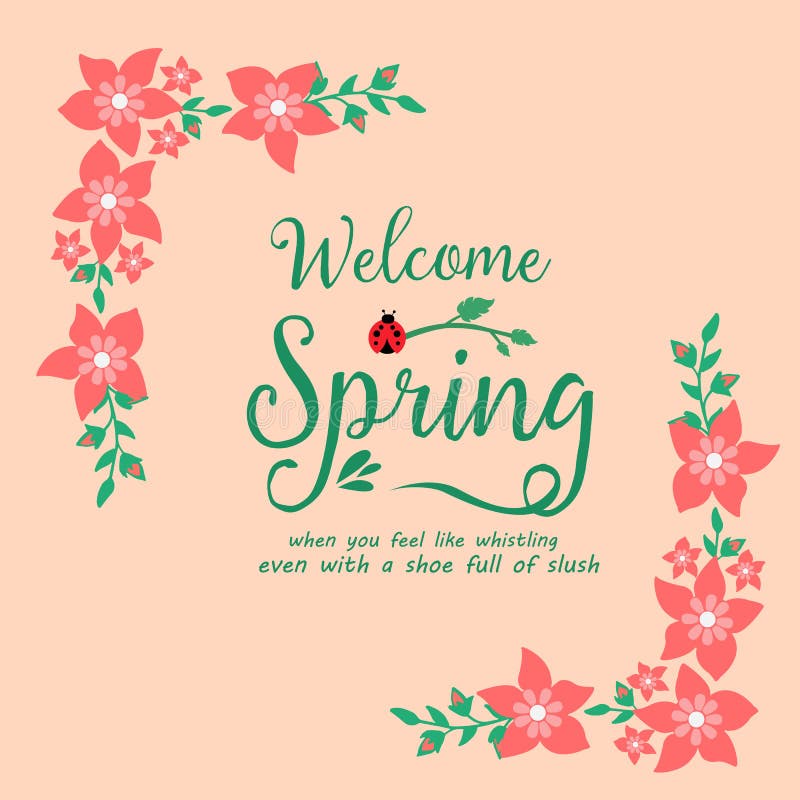 Welcome Spring Celebration Greeting Card Design, with Ornate of Leaf ...
