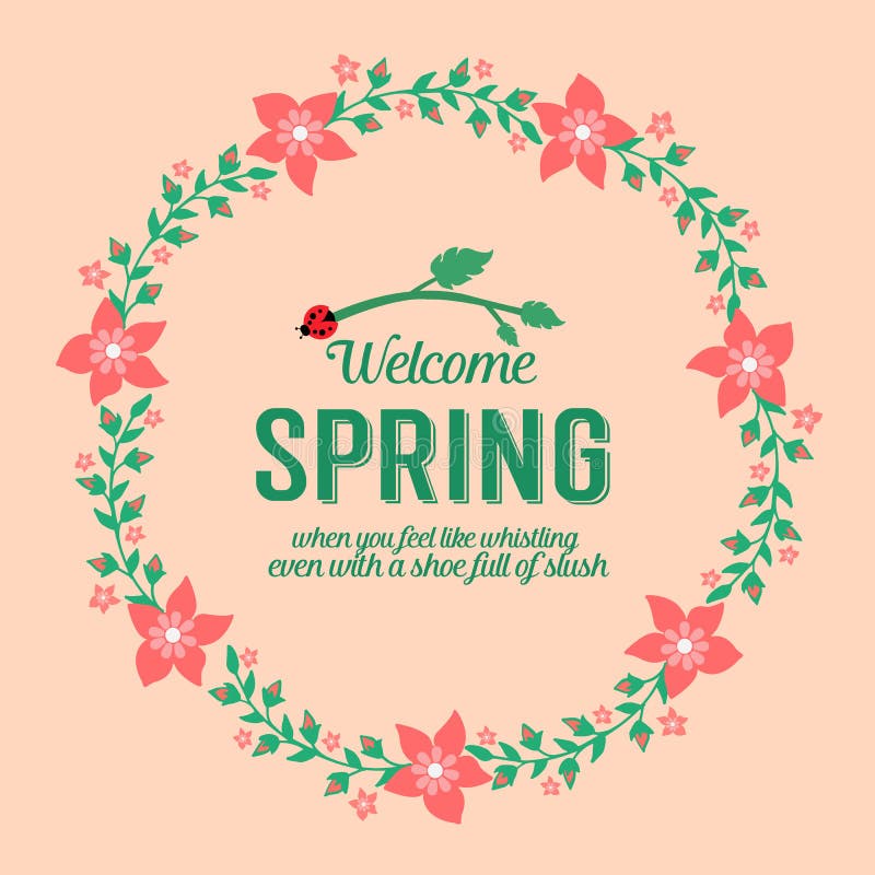 Welcome Spring Celebration Greeting Card Design, with Ornate of Leaf ...