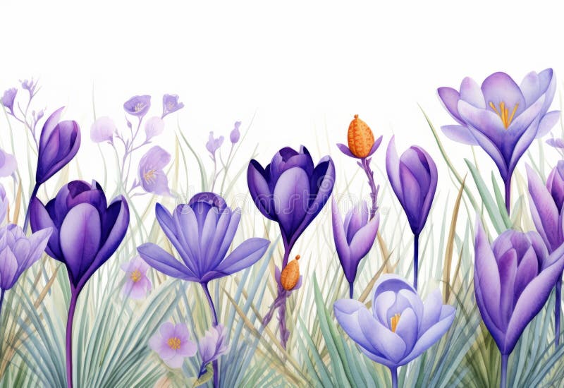 Welcome Spring with Colorful Crocus Borders on the Grass Stock Image ...