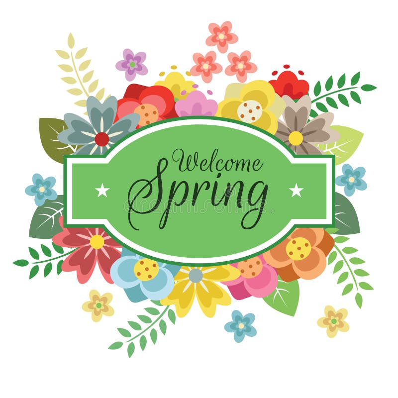 Welcome Spring with Cute Flower Stock Vector - Illustration of blossom ...