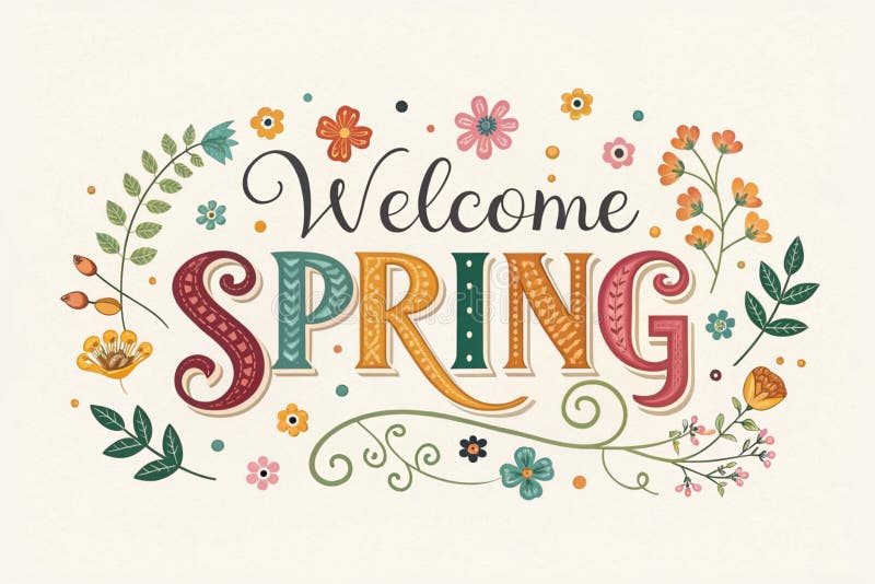 Welcome Spring Typography Design - Generated by Ai Stock Illustration ...