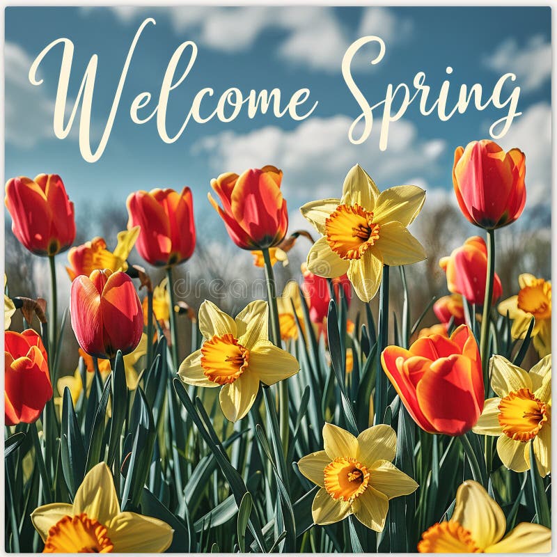 Welcome Spring: a Vibrant Display of Tulips and Daffodils Stock ...