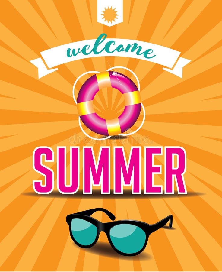 Welcome Summer Fun Flat Design. Stock Vector - Illustration of ocean ...