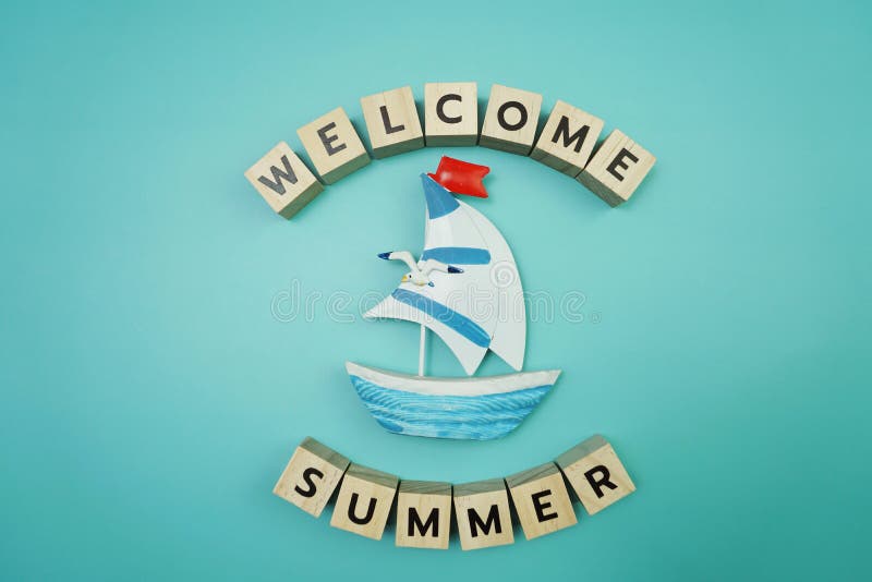 Welcome Summer Message Alphabet Letter with Green Monstera Leave on ...