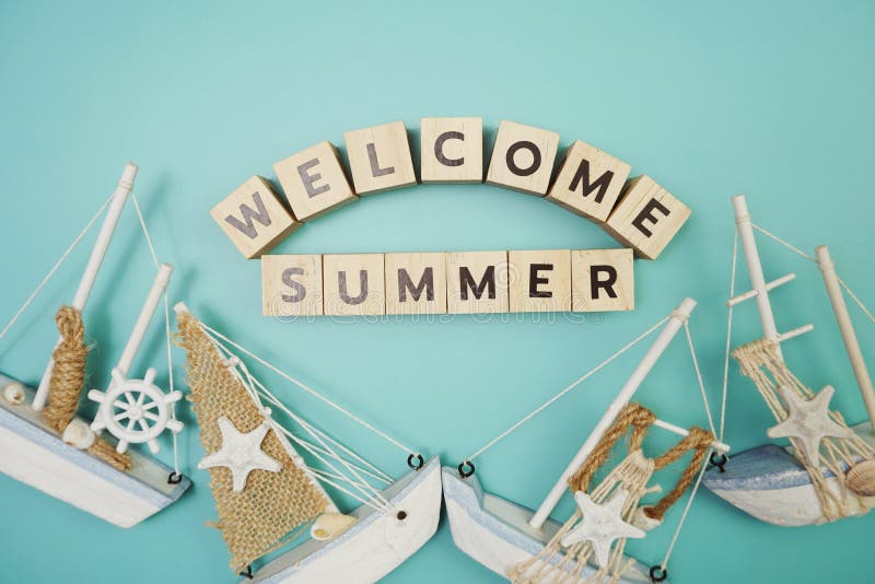 Welcome Summer Message Alphabet Letter with Green Monstera Leave on ...
