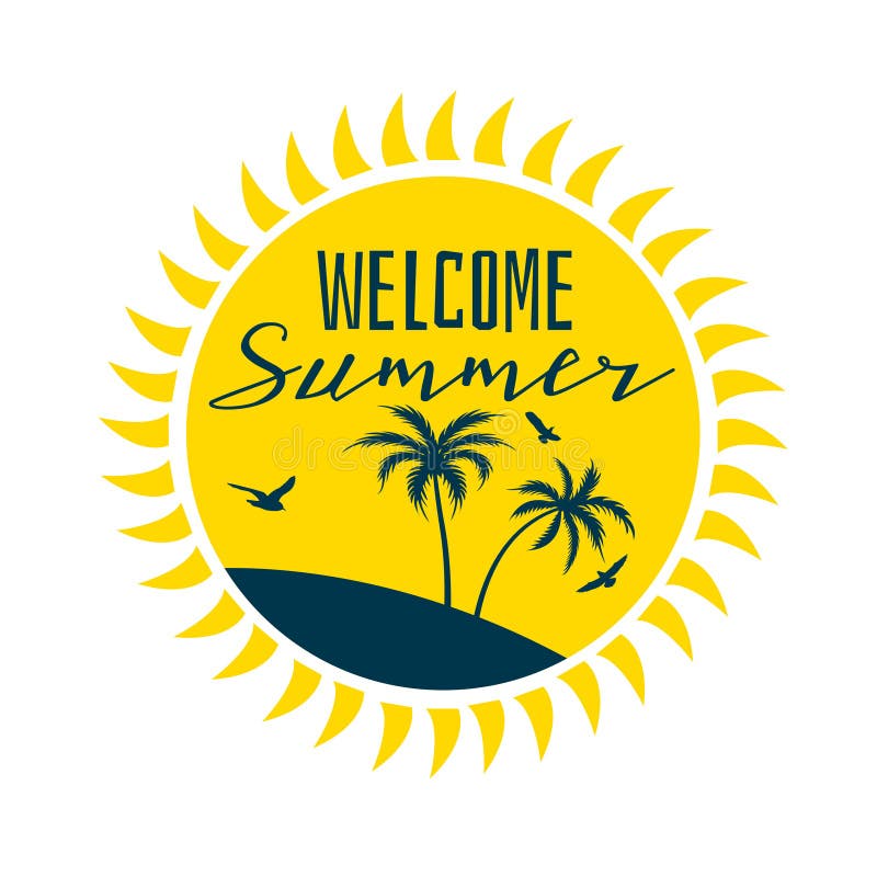 Welcome Summer Sun Label with Beach Silhouette Stock Vector ...