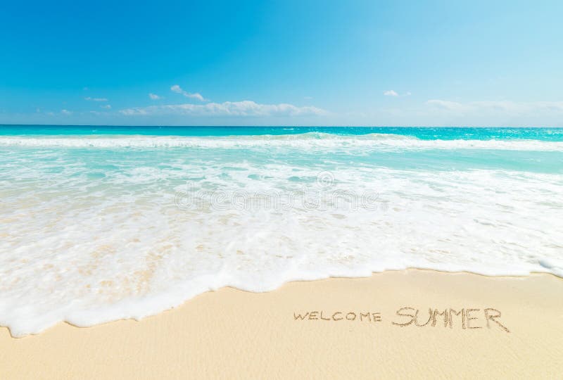 Welcome Summer Written on the Sand Stock Photo - Image of relax, summer ...
