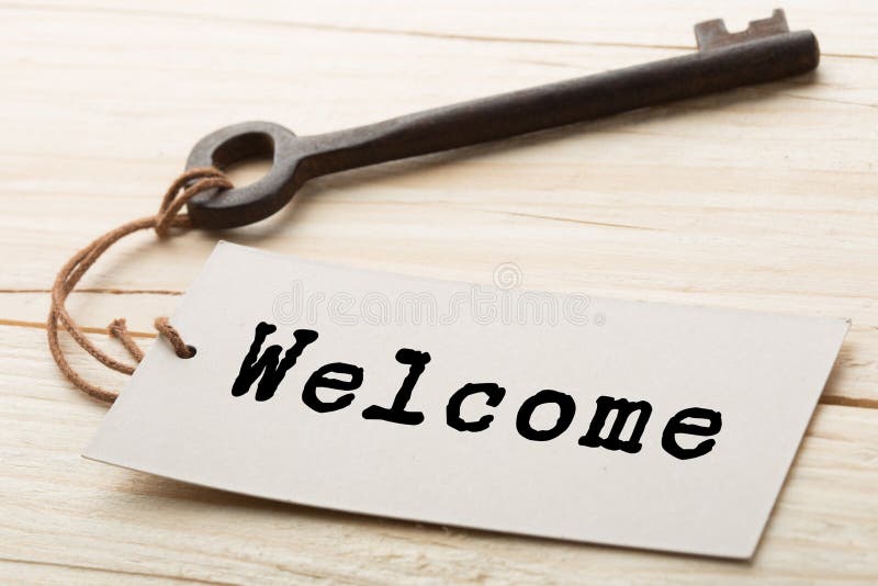 Welcome - Tag on Vintage Key, Check-in Hotel Concept Stock Image ...
