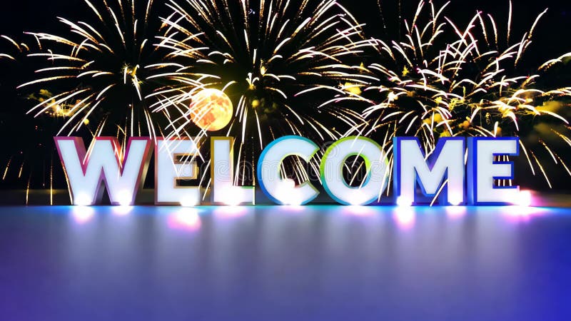 WELCOME Text Fireworks Animation in the Night Sky Stock Footage - Video ...