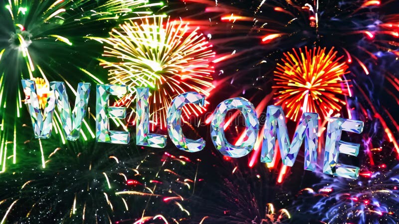 WELCOME Text Fireworks Animation in the Night Sky Stock Footage - Video ...
