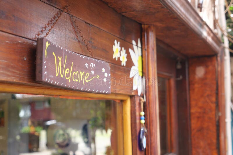Welcome Text Hanging on Cafe Door Stock Image - Image of design ...