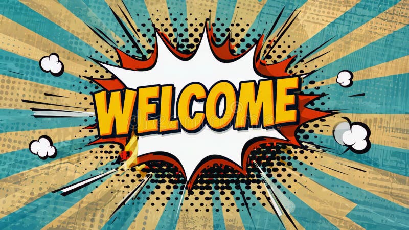 Welcome Text. Motion Poster. Comic Book Word Text Moving on Abstract ...