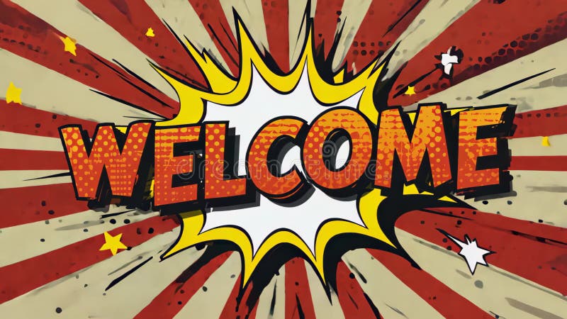 Welcome Text. Motion Poster. Comic Book Word Text Moving on Abstract ...