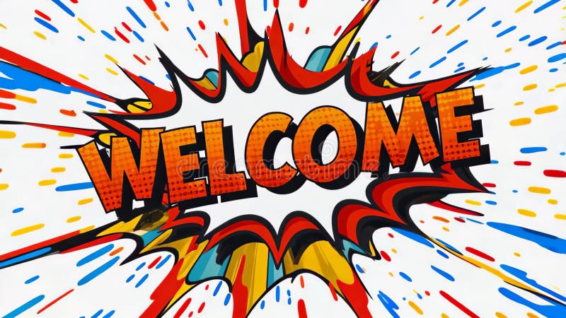 Welcome Text. Motion Poster. Comic Book Word Text Moving on Abstract ...