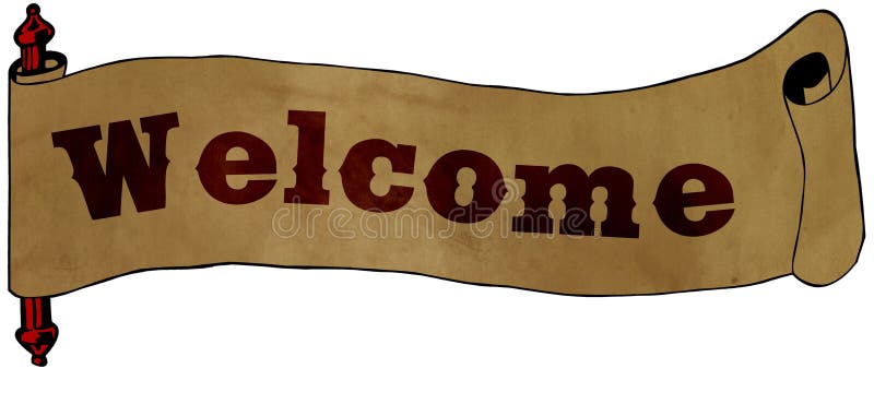 WELCOME Text on Old Scroll Paper Drawing Illustration Stock ...