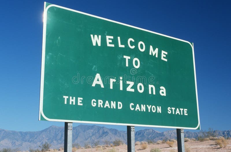Welcome To Arizona Sign. at the Boarder of Nevada. Bullhead, Mohave ...