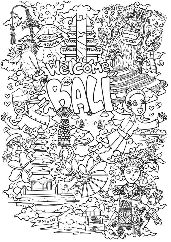 Welcome To Bali Outline Illustration Stock Vector - Illustration of ...