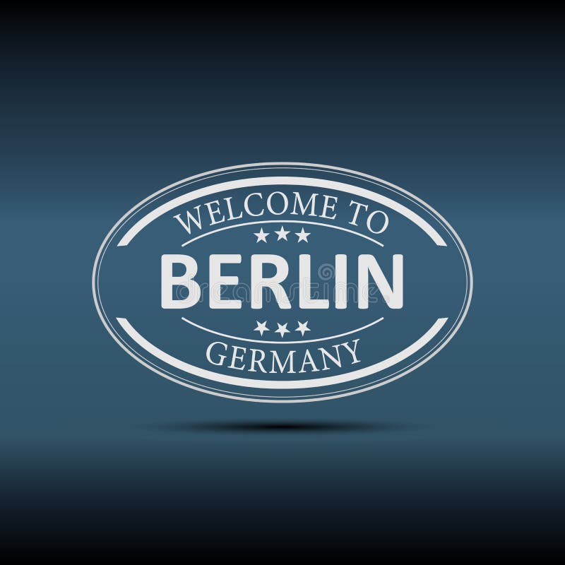 Welcome To Berlin Germany White Modern Label on a Blue Background Stock ...
