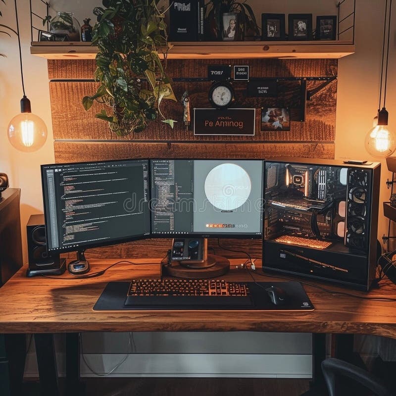 Programmers home workplace stock illustration. Illustration of personal ...