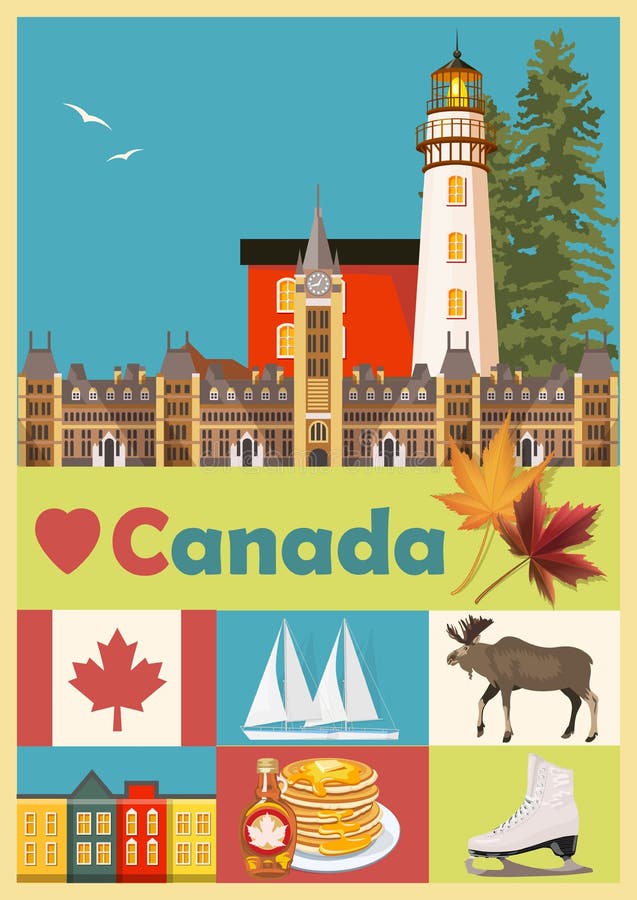 Welcome To Canada. Colorful Postcard. Canadian Vector Illustration ... Welcome To Canada. Colorful Postcard. Canadian Vector Illustration ...