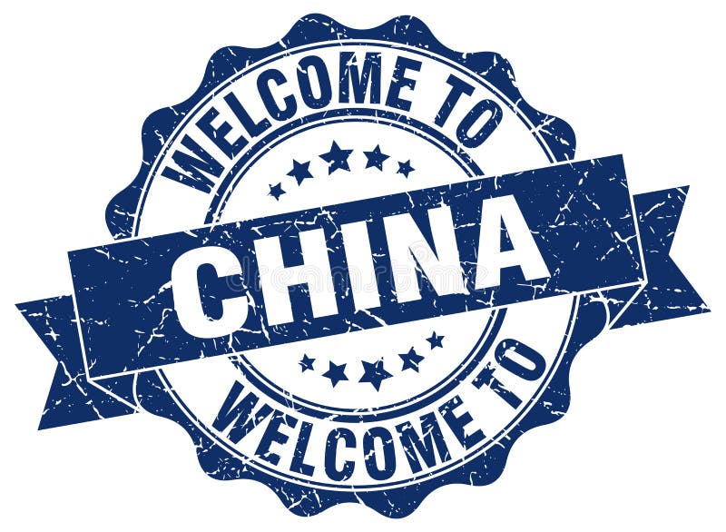 Welcome to China stamp stock vector. Illustration of blue - 124938739