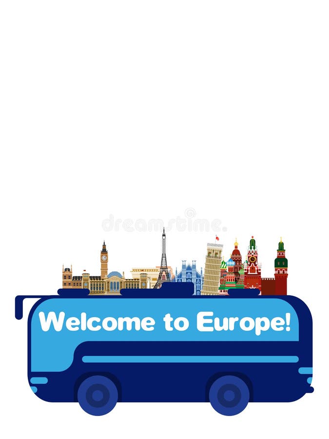 Welcome To Europe. Sightseeing Bus Trips Vector Stock Vector ...