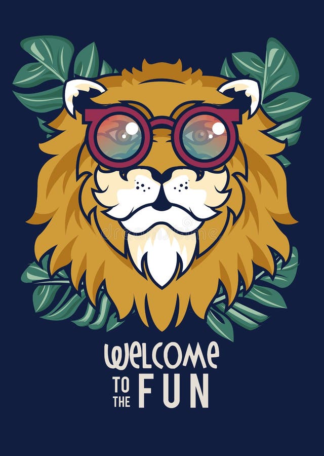 Welcome To the Fun with Lion Using Glasses Stock Vector - Illustration ...