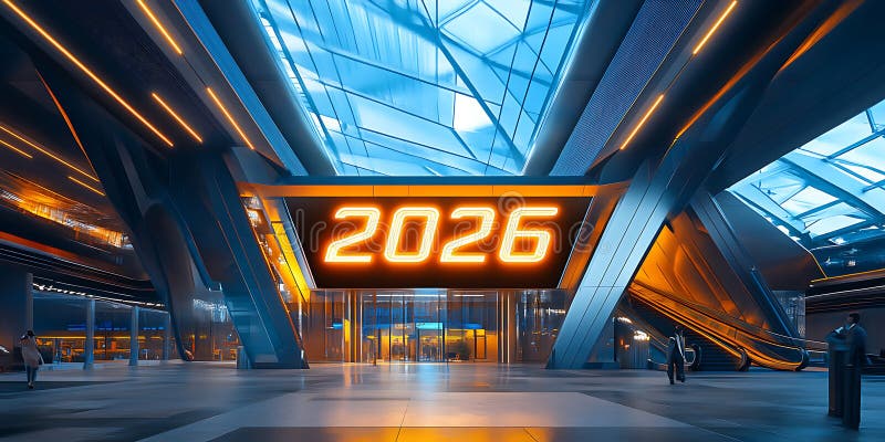 Welcome To 2026 Futuristic Cityscape Stock Illustration - Illustration ...