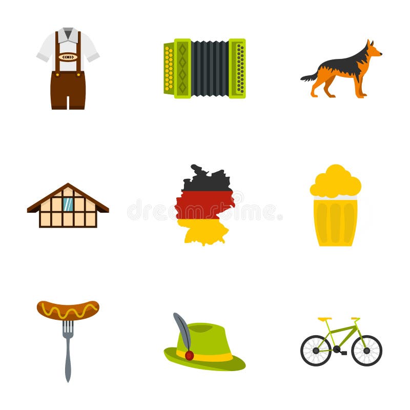 Welcome To Germany Icons Set, Flat Style Stock Vector - Illustration of ...