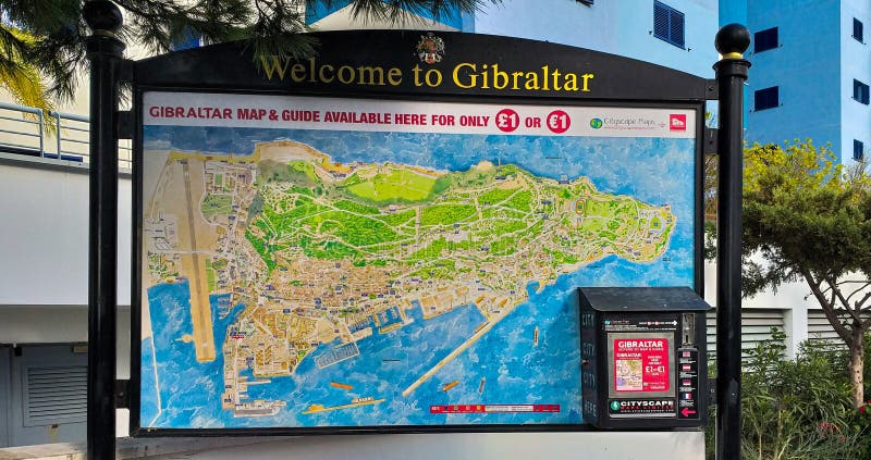 Gibraltar Welcome Sign Post Map. Editorial Photography - Image of guide ...