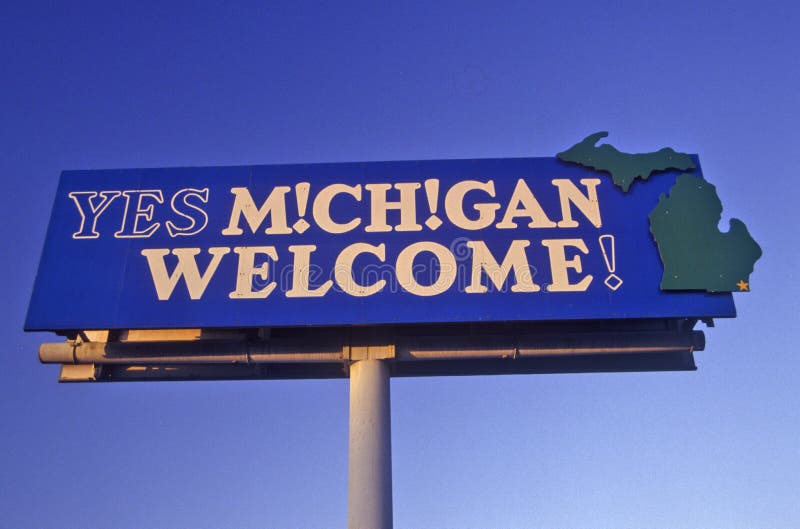 Welcome to Michigan Sign editorial stock image. Image of features ...