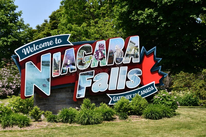 Welcome To Niagara Falls Sign at Niagara Falls in Ontario, Canada ...