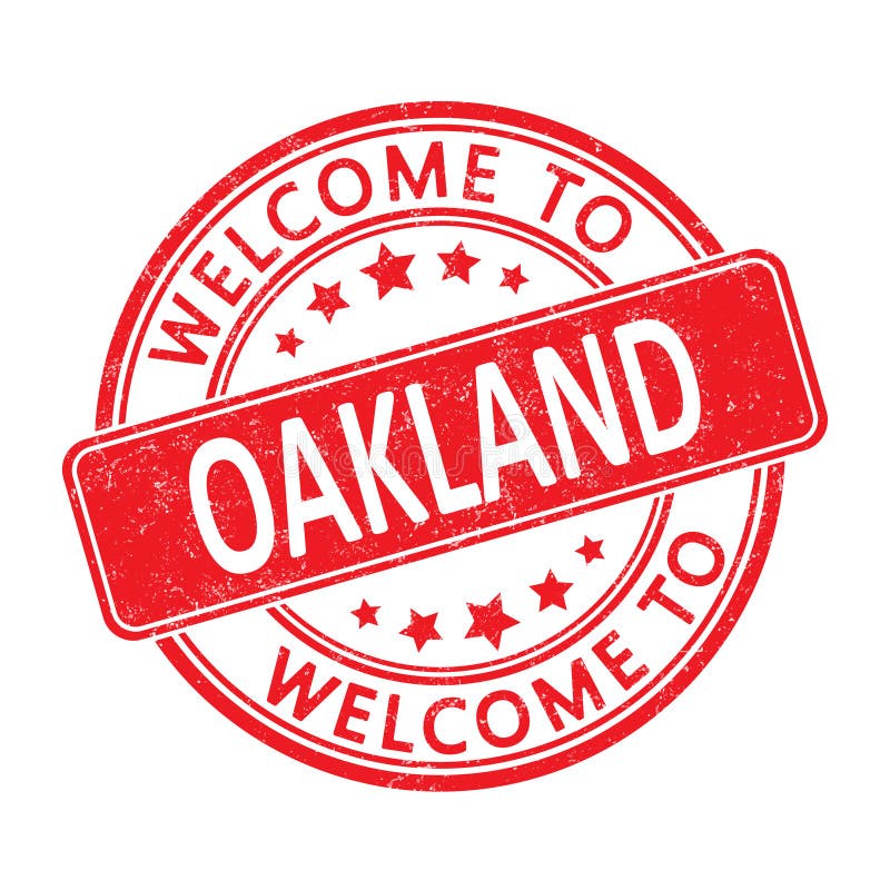 Welcome To Oakland. Impression of a Round Stamp with a Scuff Stock ...