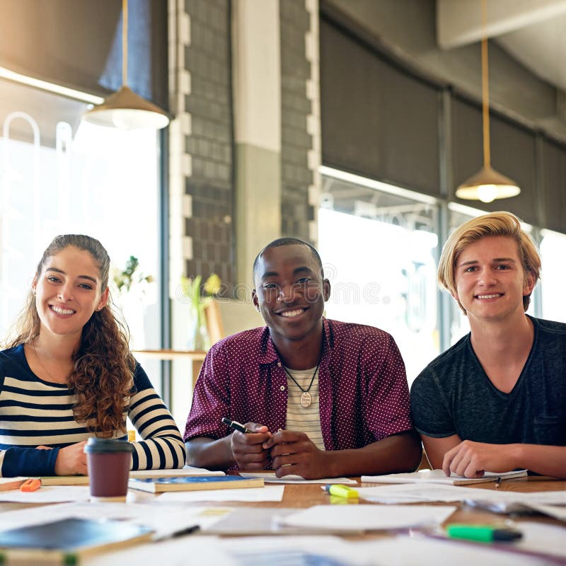 Welcome To Our Study Spot. Portrait of a Group of Happy Students Having ...