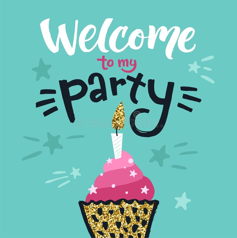 Welcome To Party Flyer. Golden Glitter Square Design Stock Illustration ...