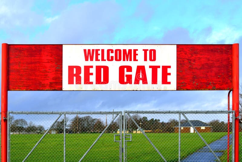 Welcome to Red Gate Sign stock photo. Image of confusing - 38166926