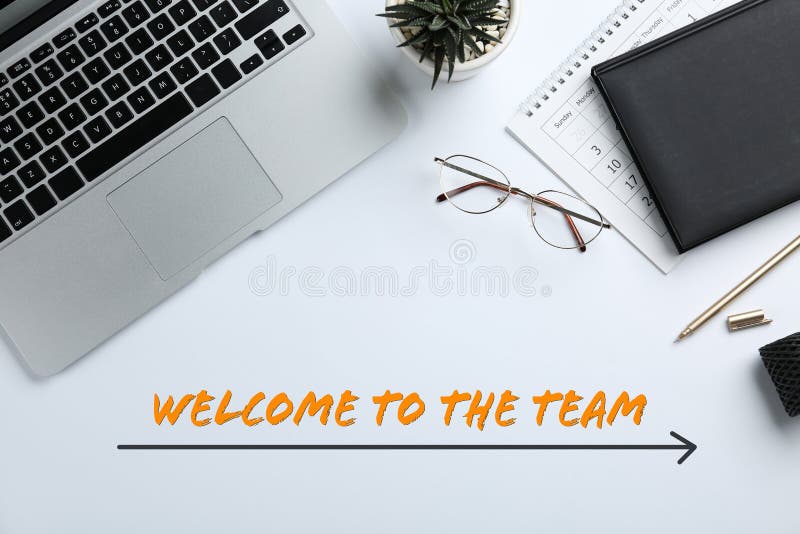Welcome To the Team. Workplace with Laptop and Text Stock Image - Image ...
