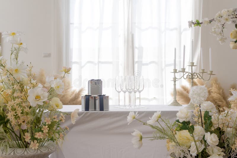 Welcome To Wedding Sign and Reception Table Decorated with Flowers ...