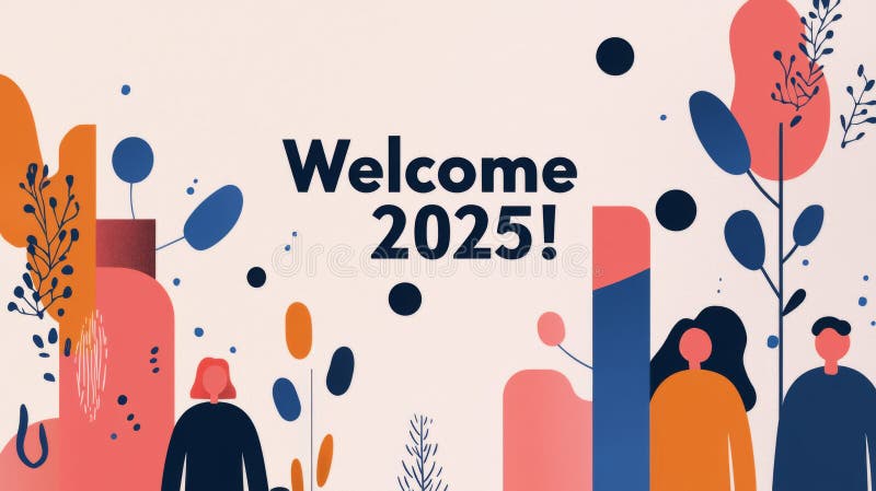 Welcome 2025 with Vibrant Abstract Art and Diverse Figures Stock ...