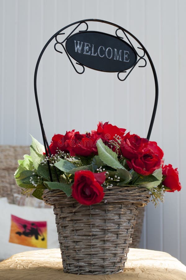 Welcome wicker vase stock photo. Image of flower, rose - 82366218