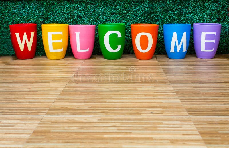 Welcome Word on Ceramic Pot Stock Image - Image of vivid, groove: 43016725